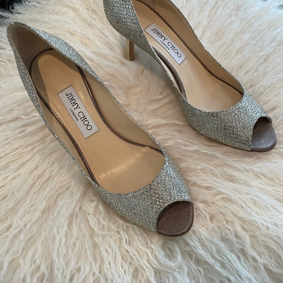 Jimmy Choo | Shoes | Jimmy Choo Isabel Glitter Peep Toe Pumps Sz 8 ...